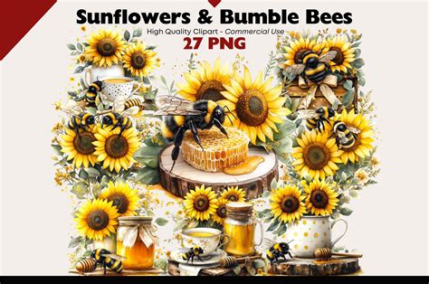 Sunflowers And Bees Clipart