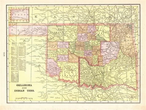 1894 Antique Indian Territory Map Calera Oklahoma Map