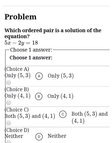 Problemwhich Ordered Pair Is A Solution Of The Equation5x−2y 18 Filo