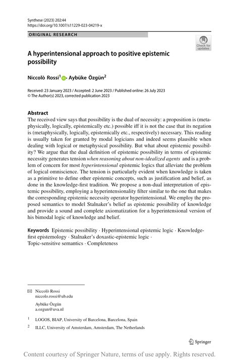 Pdf A Hyperintensional Approach To Positive Epistemic Possibility