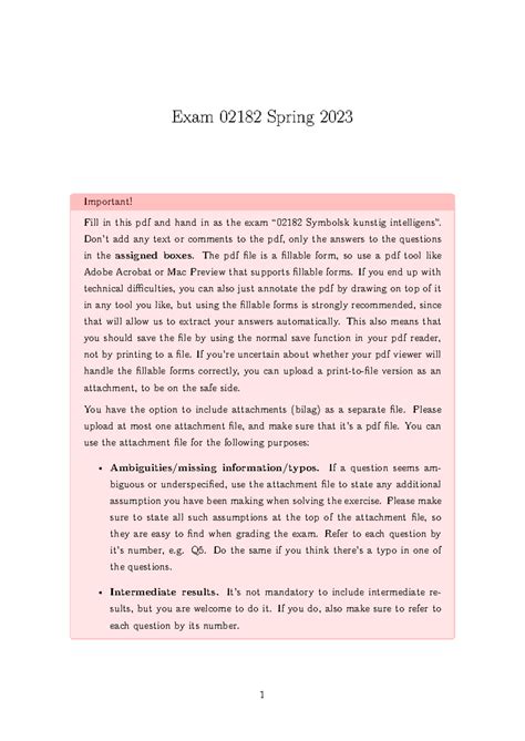 Exam In 02182 Symbolic Artificial Intelligence Exam 02182 Spring