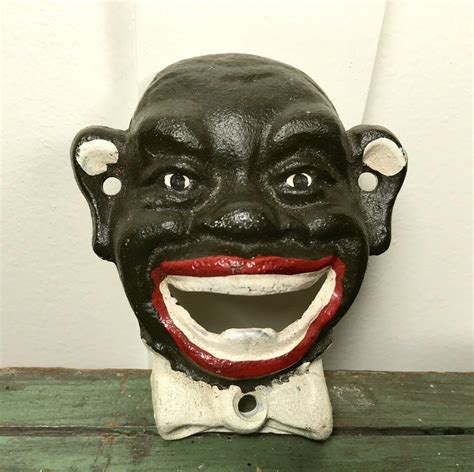 Antique Rare Cast Iron Black Americana Wall Mount Black Face Bottle