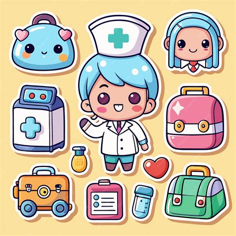 A Collection Of Cute Cartoon Stickers Featuring A Doctor Medical