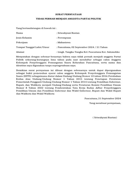 Surat Pernyataan Sipol Pilkada Pdf