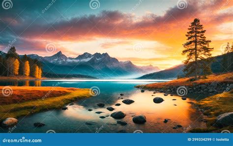 Peaceful Landscape In Sunset Light Nature Scenery Stock Image Image