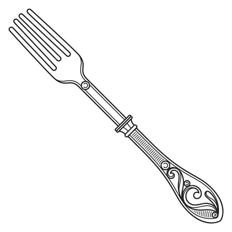 Premium Vector Metal Fork Line Drawing Vintage Ornate Cutlery