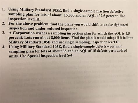 Solved Using Military Standard 105e Find A Single Sample