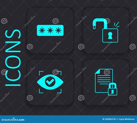 Set Document And Lock Password Protection Open Padlock And Eye Scan