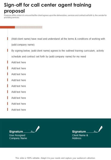 Sign Off For Call Center Agent Training Proposal One Pager Sample