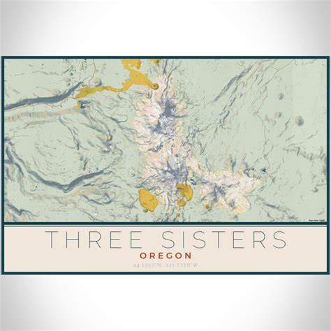 Three Sisters Oregon Map Print In Woodblock — Jace Maps
