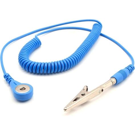 Esd Spiral Cable 18m With Alligator Clip Blue