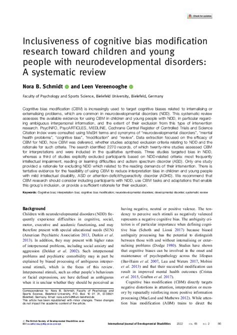 Pdf Inclusiveness Of Cognitive Bias Modification Research Toward