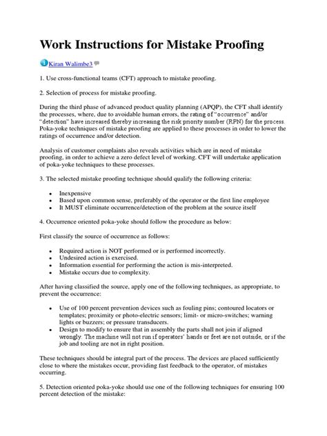Work Instruction For Error Proofing Pdf Systems Theory Systems
