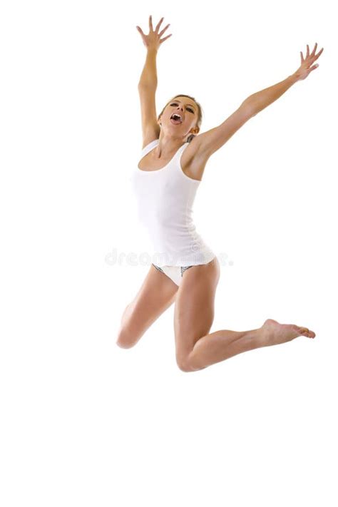 Woman Jumping Stock Image Image Of Fitness Indoors 12443623