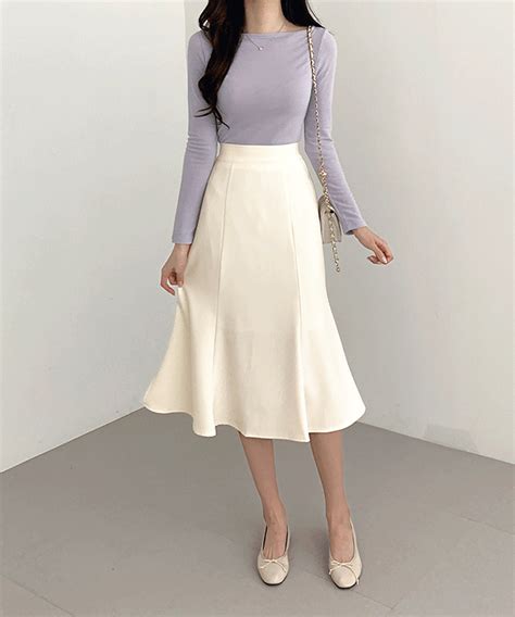 티파니 뒷밴딩 플레어 머메이드 롱스커트 봄 가을 오피스룩 하객룩 데일리룩 데이트룩 소개팅룩 결혼식 20대하객룩 상견례 벚꽃룩 에이블리