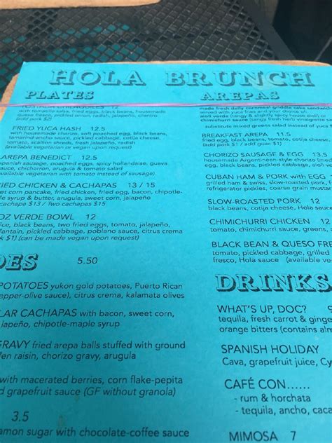Menu At Hola Arepa Restaurant Minneapolis Nicollet Ave