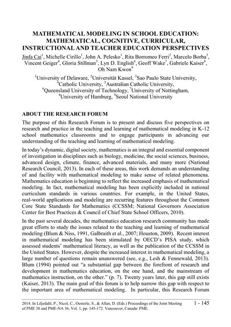 Pdf Mathematical Modeling In School Education Mathematical Cognitive Curricular