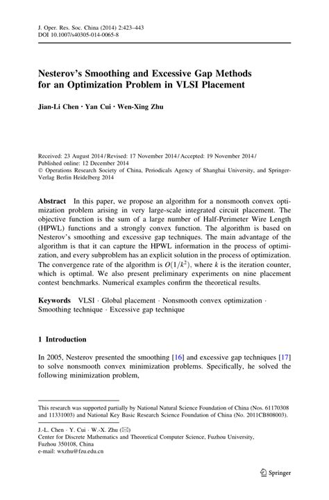 Pdf Nesterovs Smoothing And Excessive Gap Methods For An