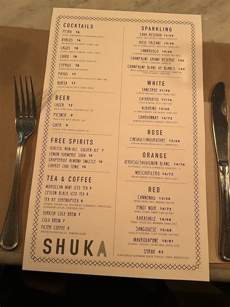 Shuka Menu Full Menu Update 2025