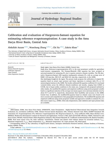 Pdf Calibration And Evaluation Of Hargreaves Samani Equation For