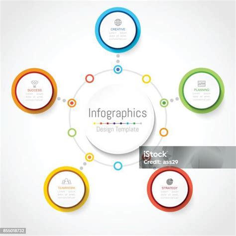 Infographic 디자인 요소 5 옵션 부품 단계 일정 또는 프로세스 비즈니스 데이터에 대 한 개념 둥근 원형 벡터 일러스트입니다 4 5세에 대한 스톡 벡터 아트 및