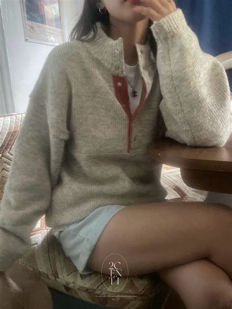 이센치 단독 크루 배색 아노락 맨투맨니트3color 오버핏 단추 반오픈 반목 하이넥 니트