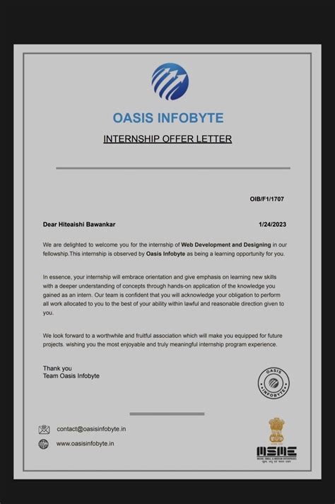 hiteaishi bawankar on linkedin oasisinfobyte offerletter