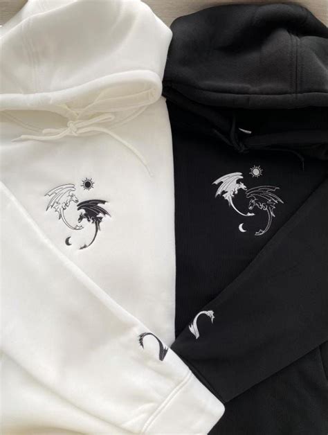 Night Fury And Light Fury Embroidered Hoodie Toothless The Dragon Sweatshirt Httyd Couple