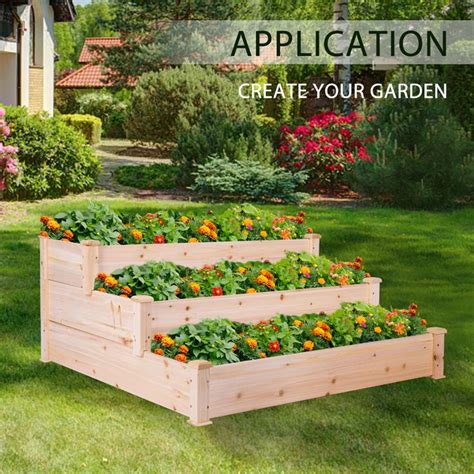 3 Tier Wooden Raised Elevated Garden Bed Planter Box Kit Flower