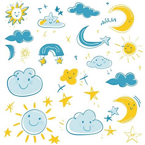 Scribbles Cute Style Icons Sky White Background Premium Ai Generated Image