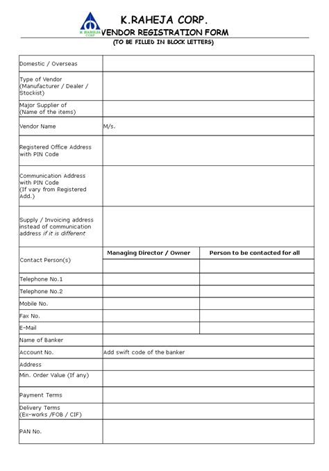 Vendor Registration Form Templates At