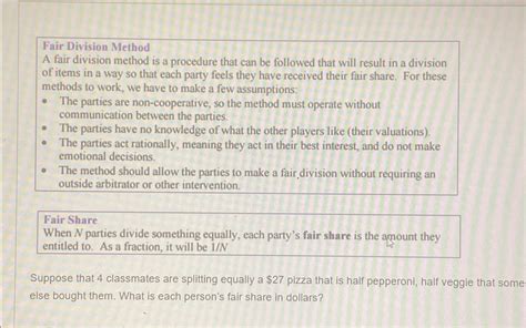 Solved Fair Division Methoda Fair Division Method Is A