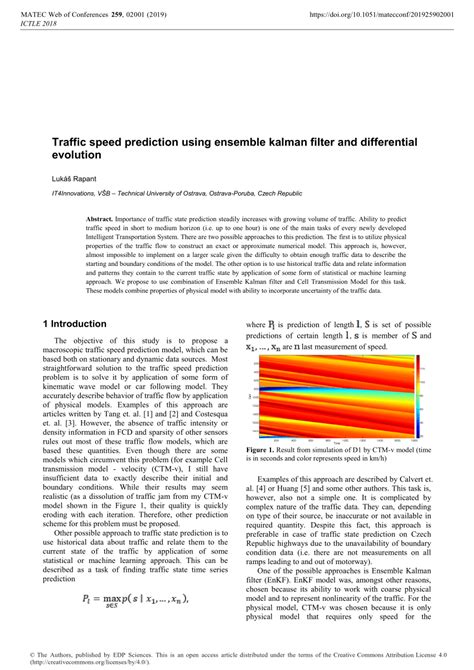 Pdf Traffic Speed Prediction Using Ensemble Kalman Filter And Differential Evolution