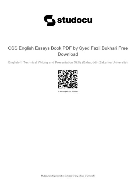 Css English Essays Book Pdf By Syed Fazil Bukhari Pdf Essays