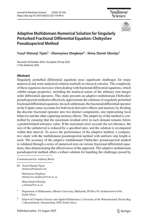 Pdf Adaptive Multidomain Numerical Solution For Singularly Perturbed Fractional Differential