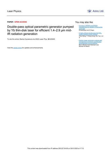 Pdf Double Pass Optical Parametric Generator Pumped By Yb Thin Disk