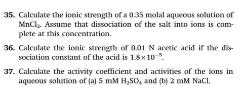 solved 35 calculate the ionic strength of a 0 35 molal