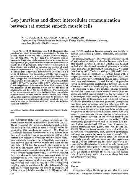 Pdf Gap Junctions And Direct Intercellular Communication Between Rat Uterine Smooth Muscle Cells