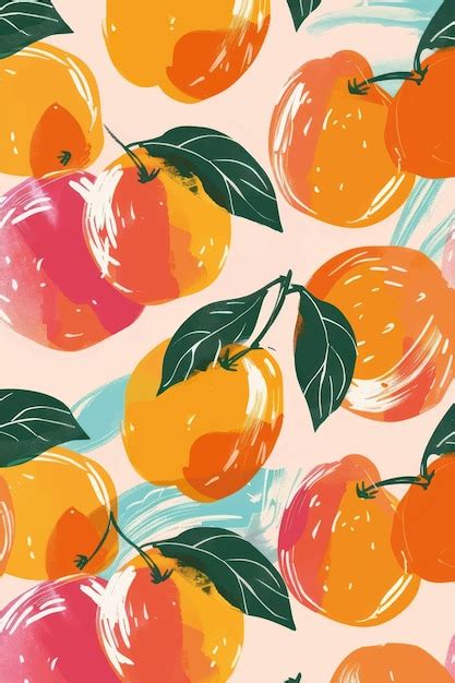 Vibrant Peach Fruit Pattern Premium Ai Generated Vector