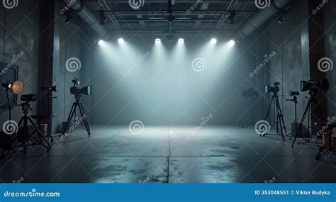 Two Professional Cameras On Tripods Filming A Green Screen In A Classroom Setting Stock
