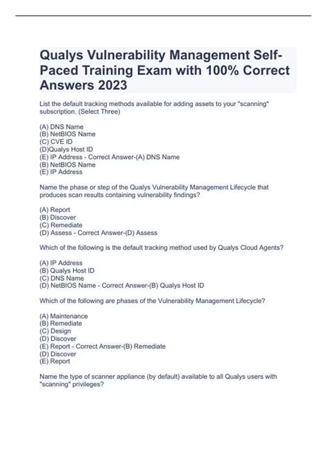 Qualys Vulnerability Management Self Paced Training Exam With 100
