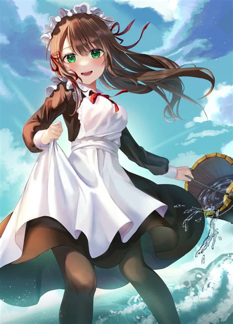 Safebooru 1girl Absurdres Alternate Costume Apron Bangs Blue Sky