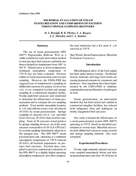 Pdf Microbial Evaluation Of Steam Pasteurization And Comparison Of Excision Versus Sponge