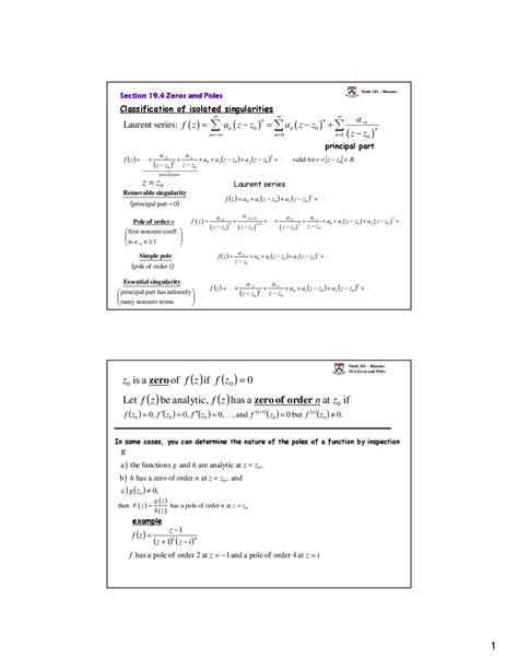 Lecture Slides On Classification Of Isolated Singularities Math 241