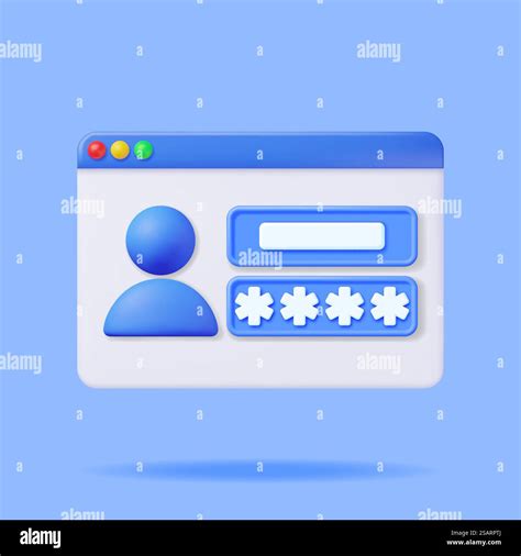 3d User Login Form Page Isolated Render Password Hidden Stars In Sign