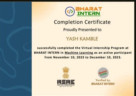Yash Kamble On Linkedin Hello Connections Successfully Completed An Internship At Bharat