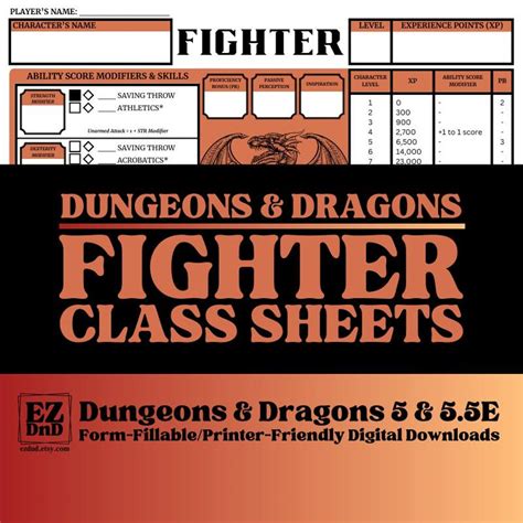 Dungeons And Dragons Fighter Class Character Sheets Form Fillable And