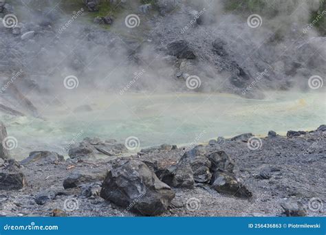 Acidic Hot Spring Stream Water With Hydrochloric Acid Emitting Steam In
