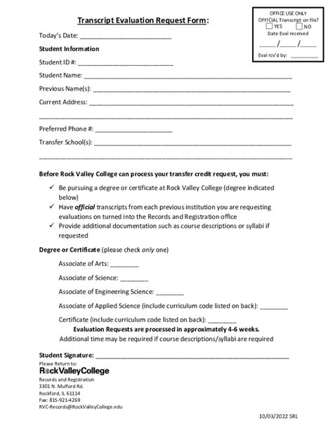 Fillable Online Transcript Evaluation Request Form Fax Email Print