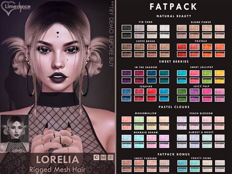 Second Life Marketplace {limerence} Lorelia Hair Fatpack